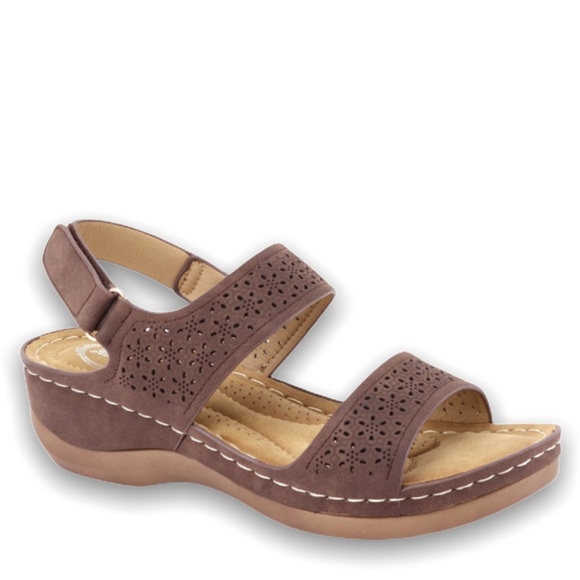 Italina | Shoes | Italina Brn Velcro Slingback Comfort Wedge Sandal ...